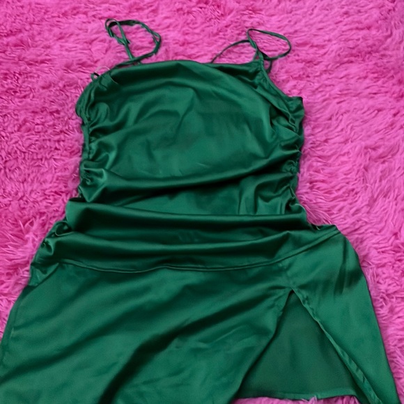 Dresses | Green Satin Mini Dress | Poshmark